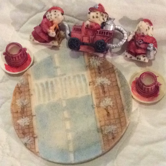 Accents | Red Ceramic Fire Engine Dalmatian Tea Set Cute | Poshmark
